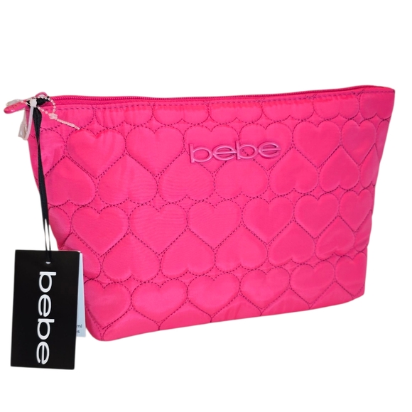 bebe | Bags | Bebe Pink Quilted Heart Cosmetic Bag | Poshmark